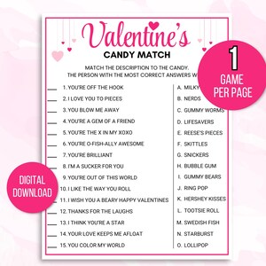 Valentines Game, Valentines Candy Match Game, Valentines Activity ...