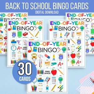 End of Year Bingo, 30 End of Year Bingo Cards, Last Day of School Bingo ...
