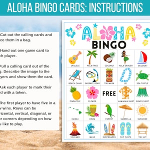 Aloha Bingo, Luau Bingo, Hawaiian Bingo, 30 Printable Luau Bingo Cards ...