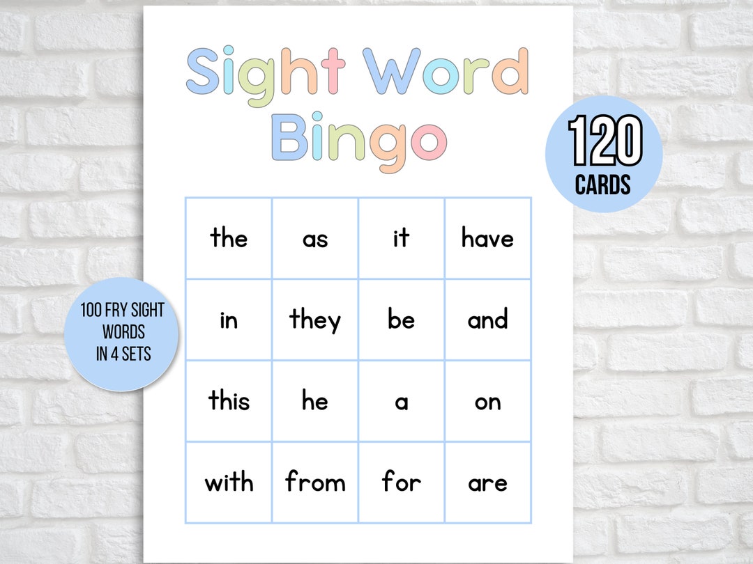 Sight Words Bingo, 120 Sight Words Bingo Cards, Fry's First 100 Words ...