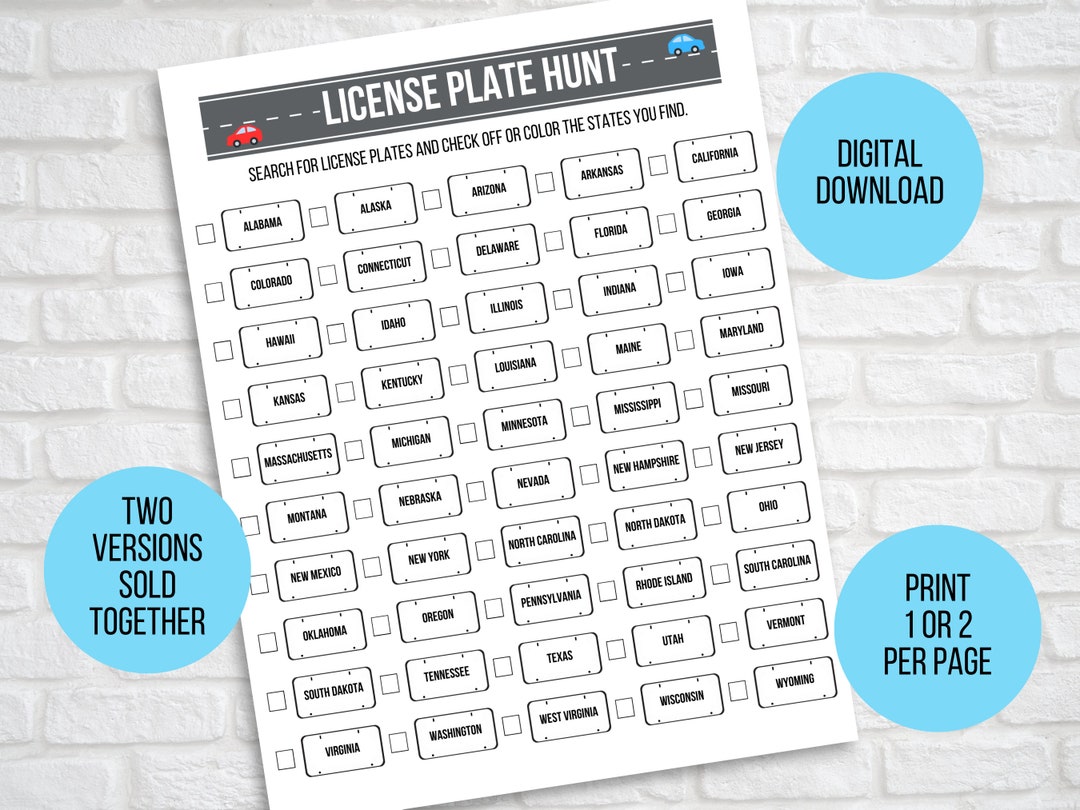 License Plate Game License Plate Scavenger Hunt for Kids - Etsy