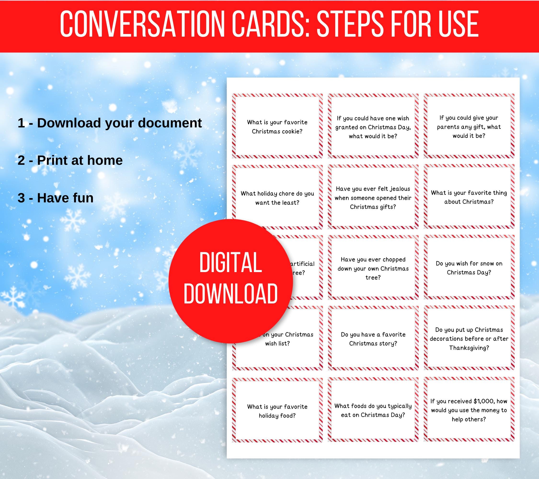 120 Christmas Conversation Cards, Christmas Icebreaker Questions ...