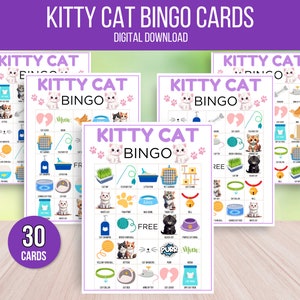 Cat Bingo, 30 Printable Kitty Cat Bingo Cards, Cat Birthday Party Game ...