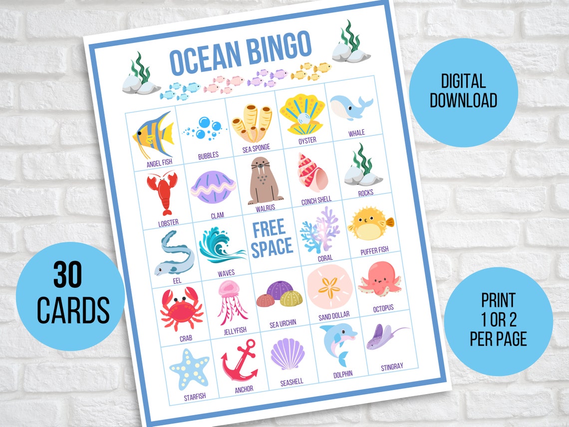 Ocean Bingo Under the Sea Bingo 30 Printable Ocean Bingo - Etsy