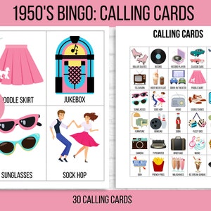 50s Bingo, 1950s Bingo, 30 Printable 1950s Bingo Cards, 50s Game, 50s ...
