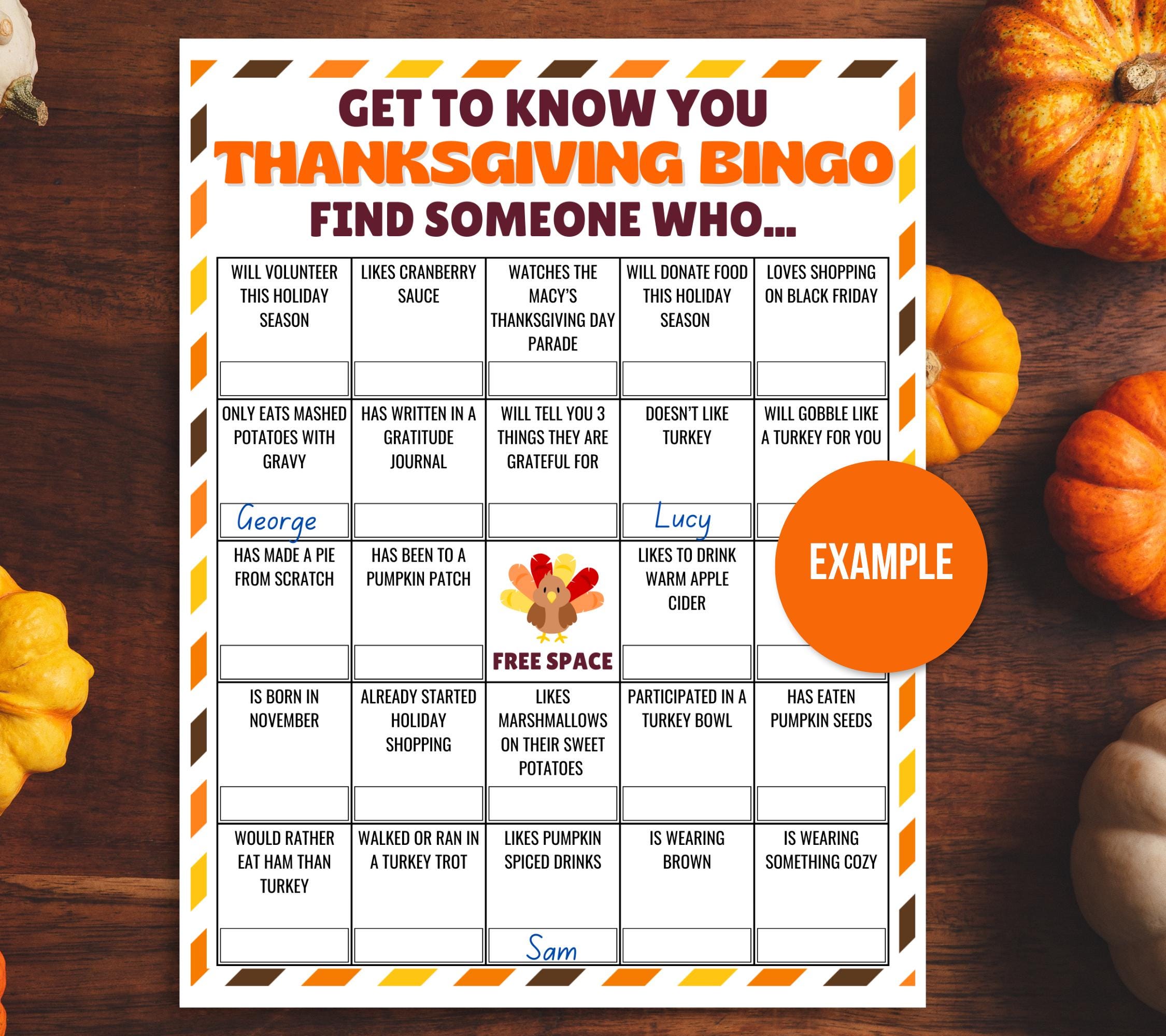 Thanksgiving Get to Know You Bingo, Find Someone Who Bingo, Find the ...