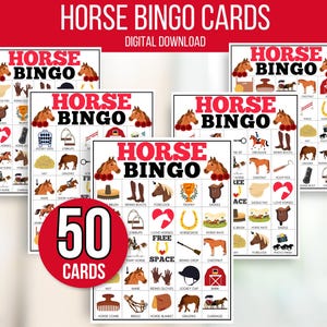 Horse Bingo, 50 Horse Bingo Cards, Horse Game, Horse Game for Kids ...