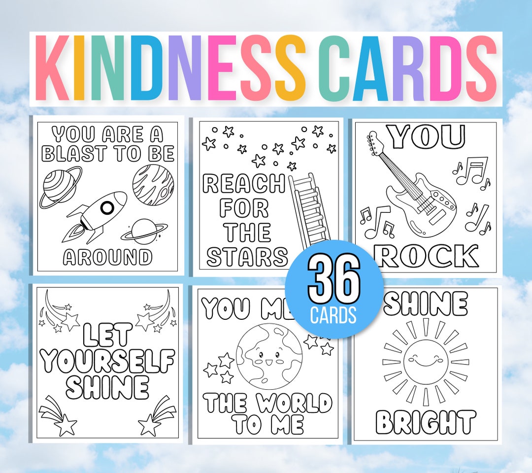 Kindness Cards, 36 Coloring Kindness Cards, Compliment Cards, Acts of ...