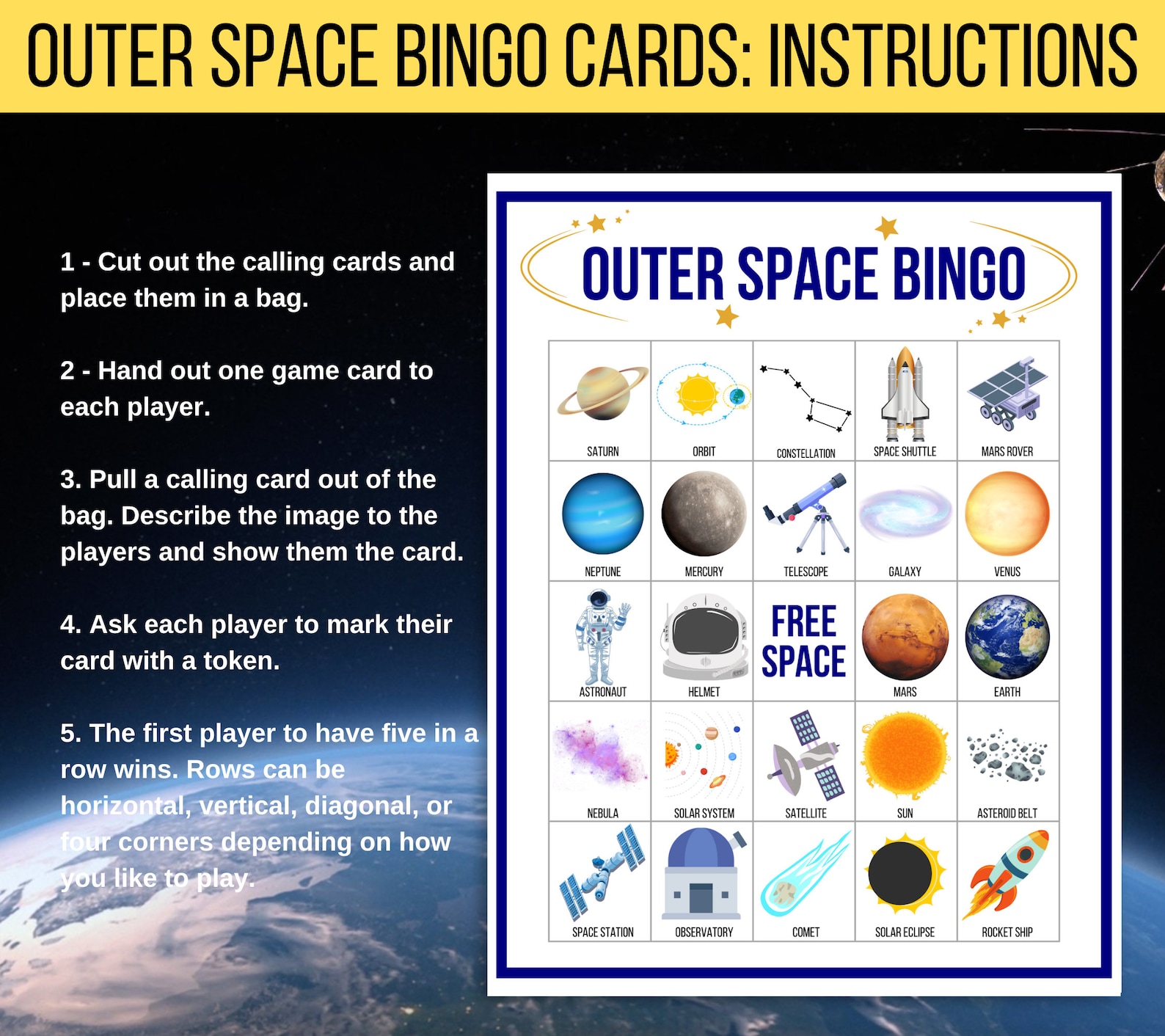 Outer Space Bingo, Solar System Bingo, Astronomy Bingo, 40 Printable ...