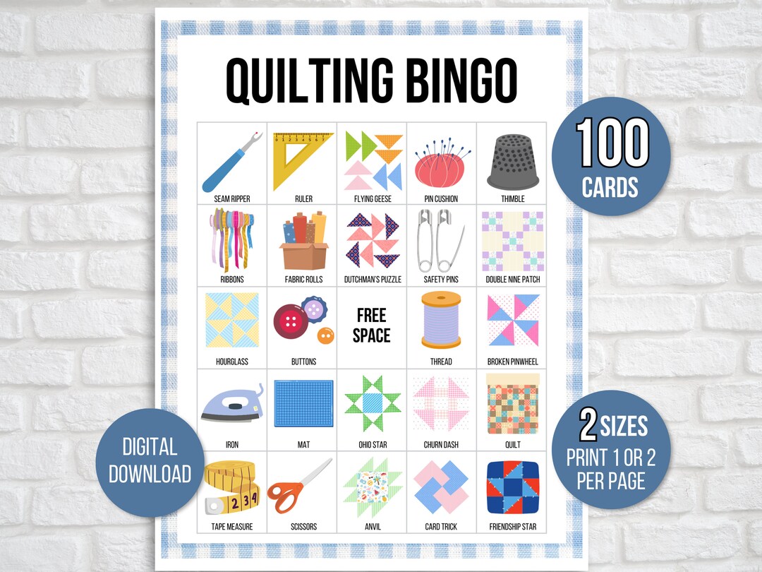 Quilt Bingo, 100 Printable Quilt Bingo Cards, Quilting Bingo, Quilting ...