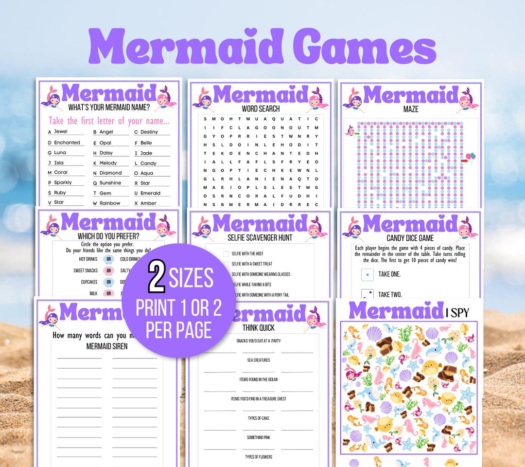 Mermaid Games Printable Bundle, Mermaid Activities, Girls Mermaid Games ...
