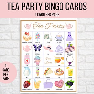 Tea Party Bingo, 40 Unique Printable Tea Party Bingo Cards, Tea Party ...