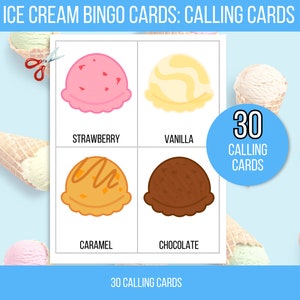 Ice Cream Bingo, 30 Printable Ice Cream Bingo Cards, Ice Cream Birthday ...