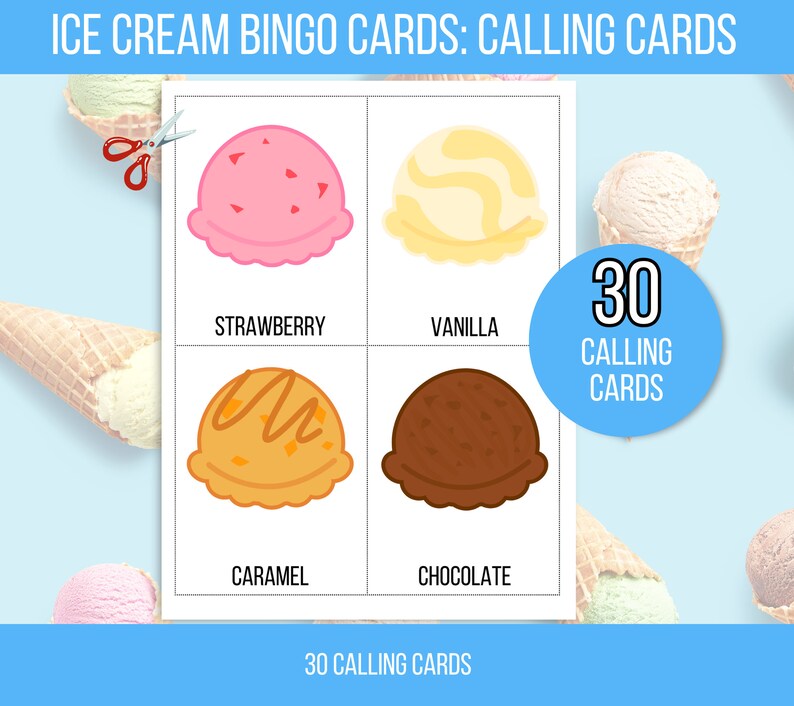 Ice Cream Bingo, 30 Printable Ice Cream Bingo Cards, Ice Cream Birthday ...