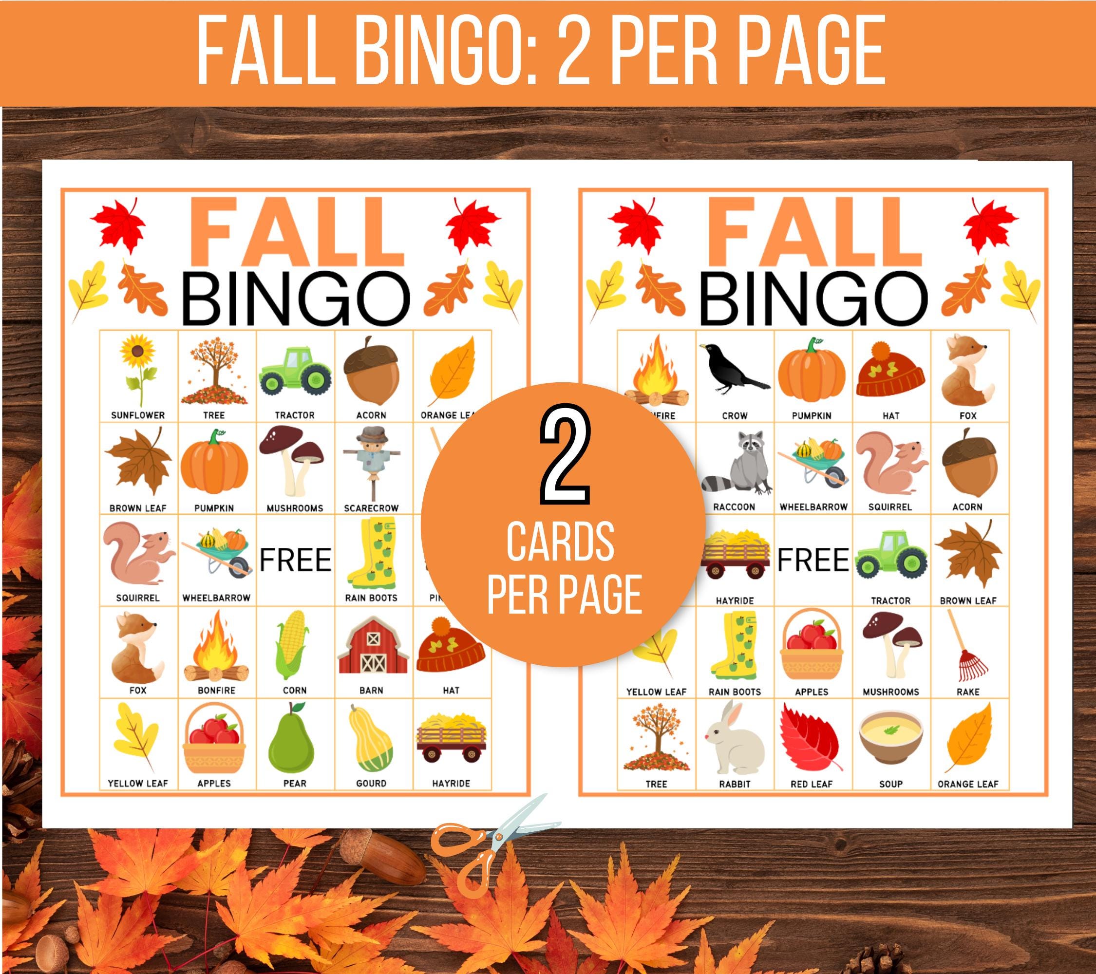 Fall Bingo, 30 Fall Bingo Cards, Fall Picture Bingo, Autumn Bingo ...