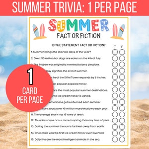 Summer Trivia Game, Summer Trivia Quiz, Summer Fact or Fiction Game ...