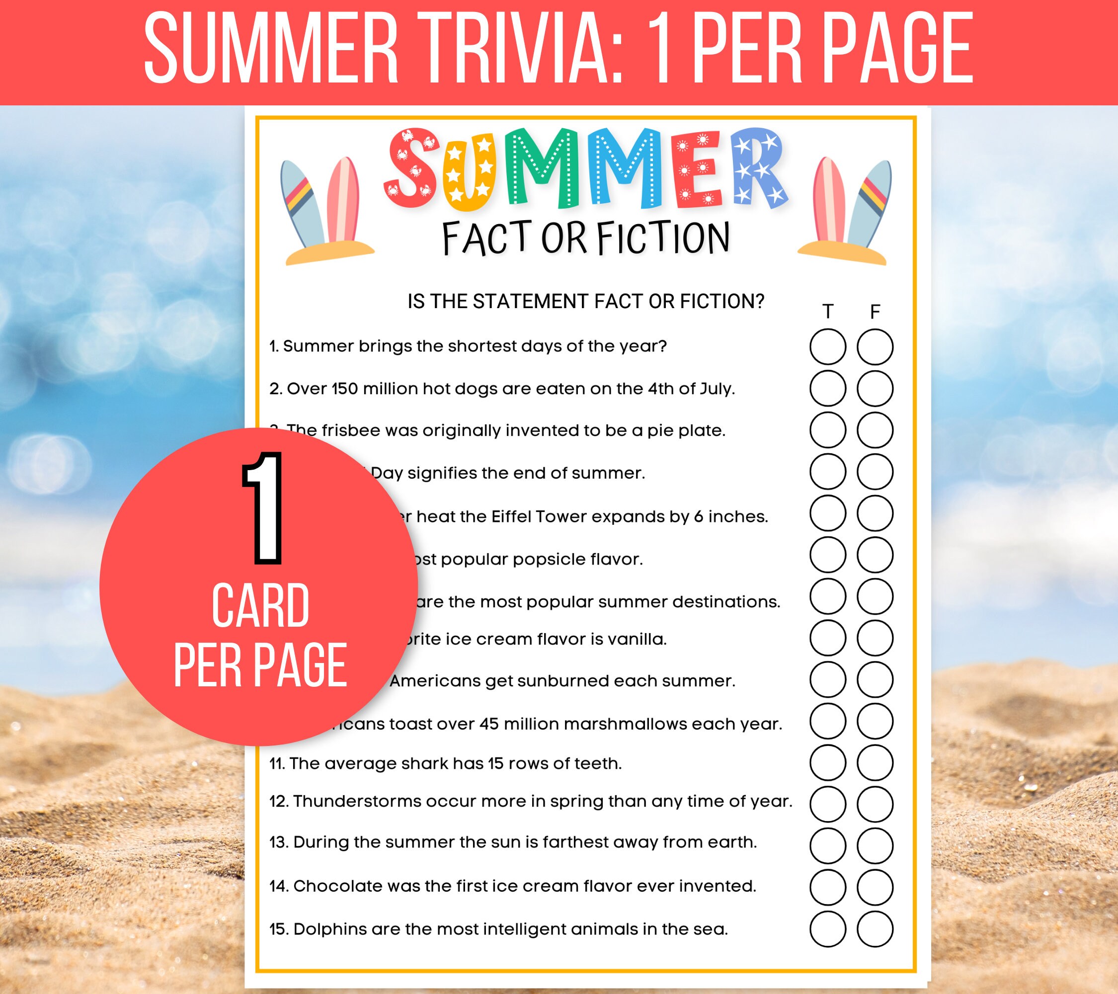 Summer Trivia Game, Summer Trivia Quiz, Summer Fact or Fiction Game ...