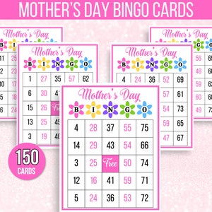 Mother's Day Bingo, 150 Mother's Day Bingo Cards, Mother's Day Activity ...