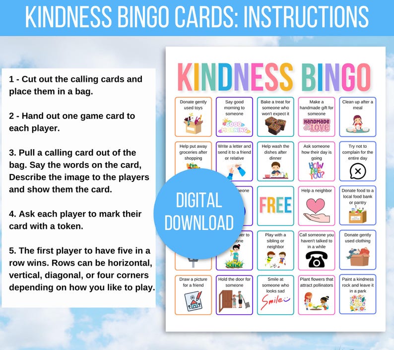 Kindness Bingo, 30 Kindness Bingo Cards, Acts of Kindness Bingo, Kid's ...