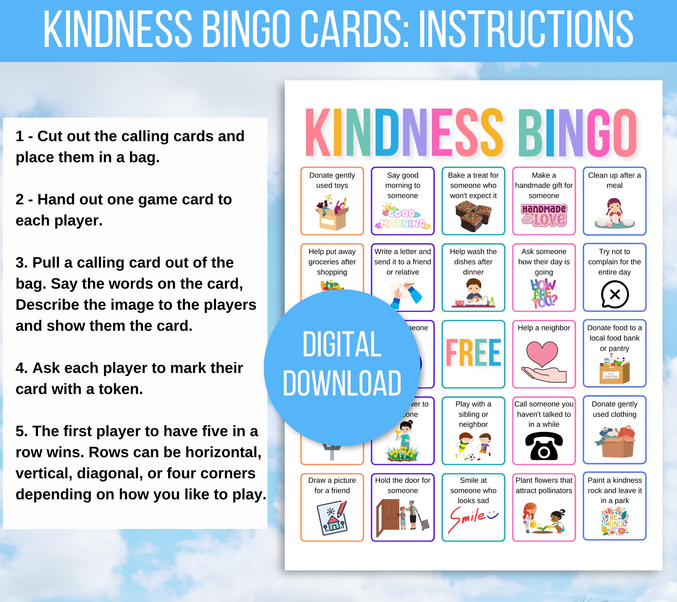 Kindness Bingo, 30 Kindness Bingo Cards, Acts of Kindness Bingo, Kid's ...
