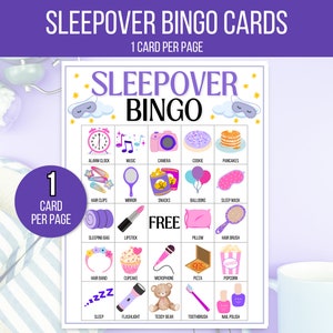 Sleepover Bingo, Sleepover Game, Slumber Party Bingo, Pajama Party ...
