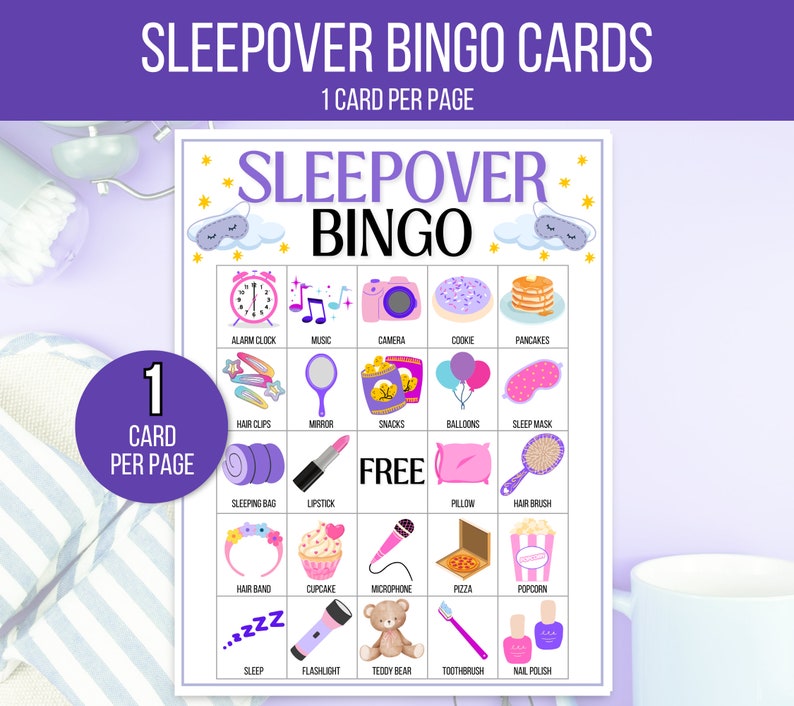 Sleepover Bingo, Sleepover Game, Slumber Party Bingo, Pajama Party ...