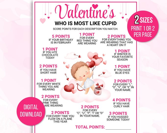 Valentines Game, Who is Most Like Cupid Game, Valentines Activity ...