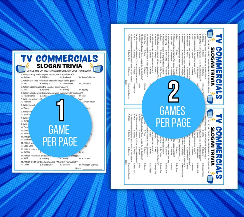Slogans Trivia Game Bundle, TV Commercial Trivia Games, TV Slogans ...