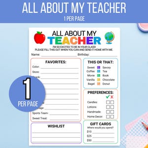 All About My Teacher, Teacher Favorite Things, Meet the Teacher, Get to ...