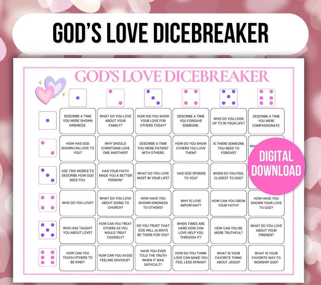 God's Love Dicebreaker, Bible Valentine's Dicebreaker, Bible Valentines ...
