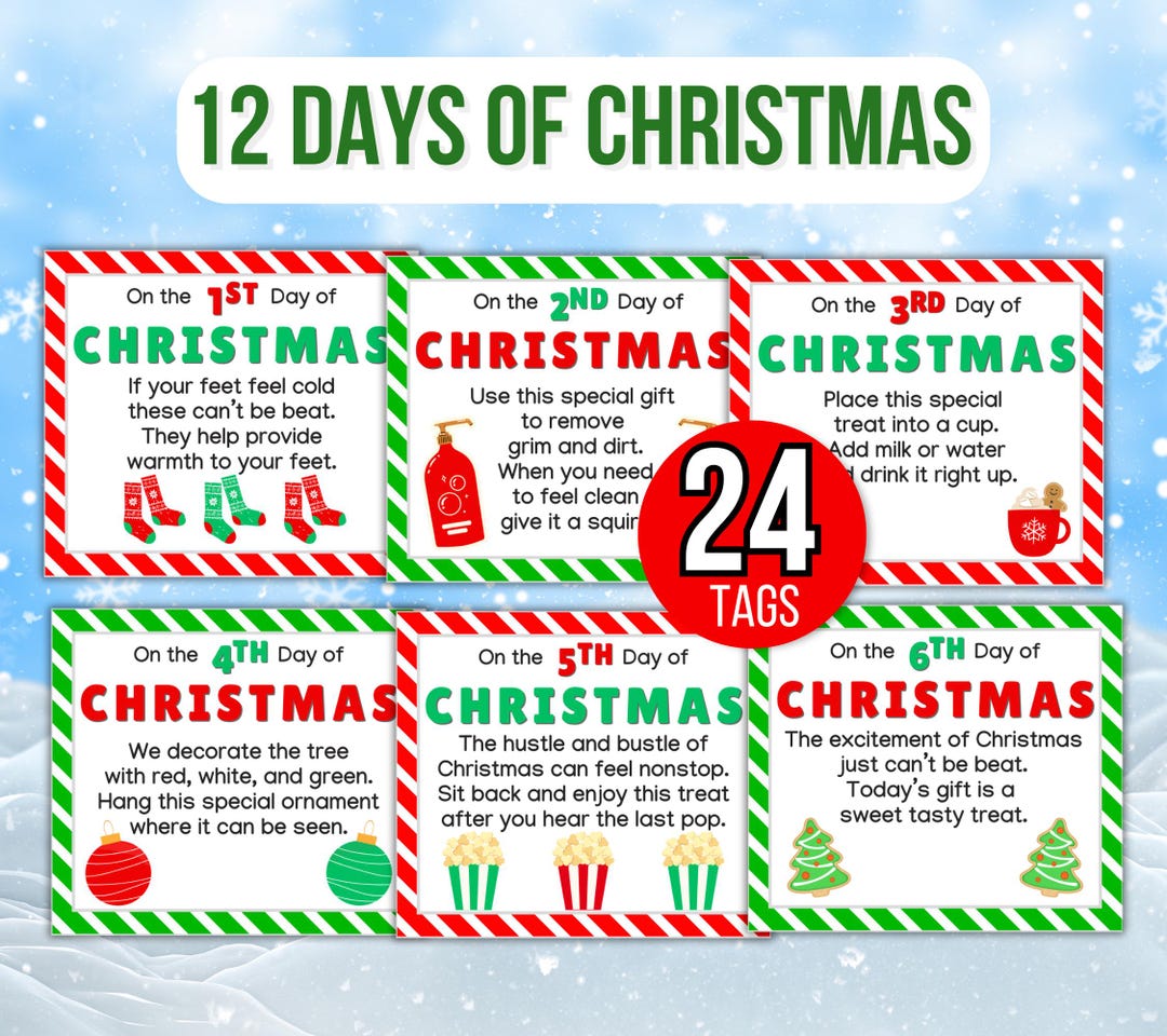 12 Days of Christmas Gift Tags, 12 Days of Christmas, Printable ...