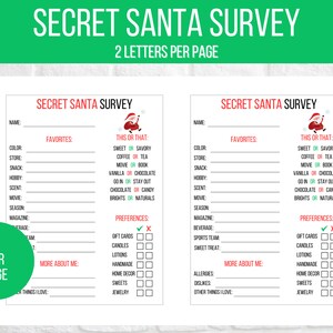 Secret Santa Questionnaire, Printable Secret Santa Survey, Gift ...