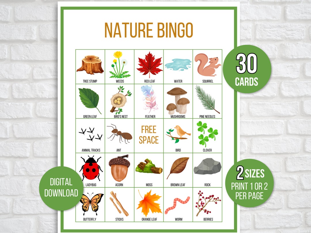 Nature Bingo, 30 Printable Nature Bingo Cards, Nature Party Game ...