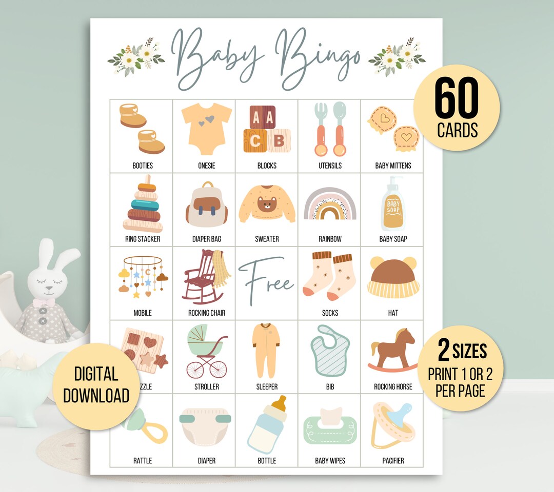 Baby Bingo, 60 Baby Bingo Cards, Baby Shower Bingo, Baby Shower Game ...