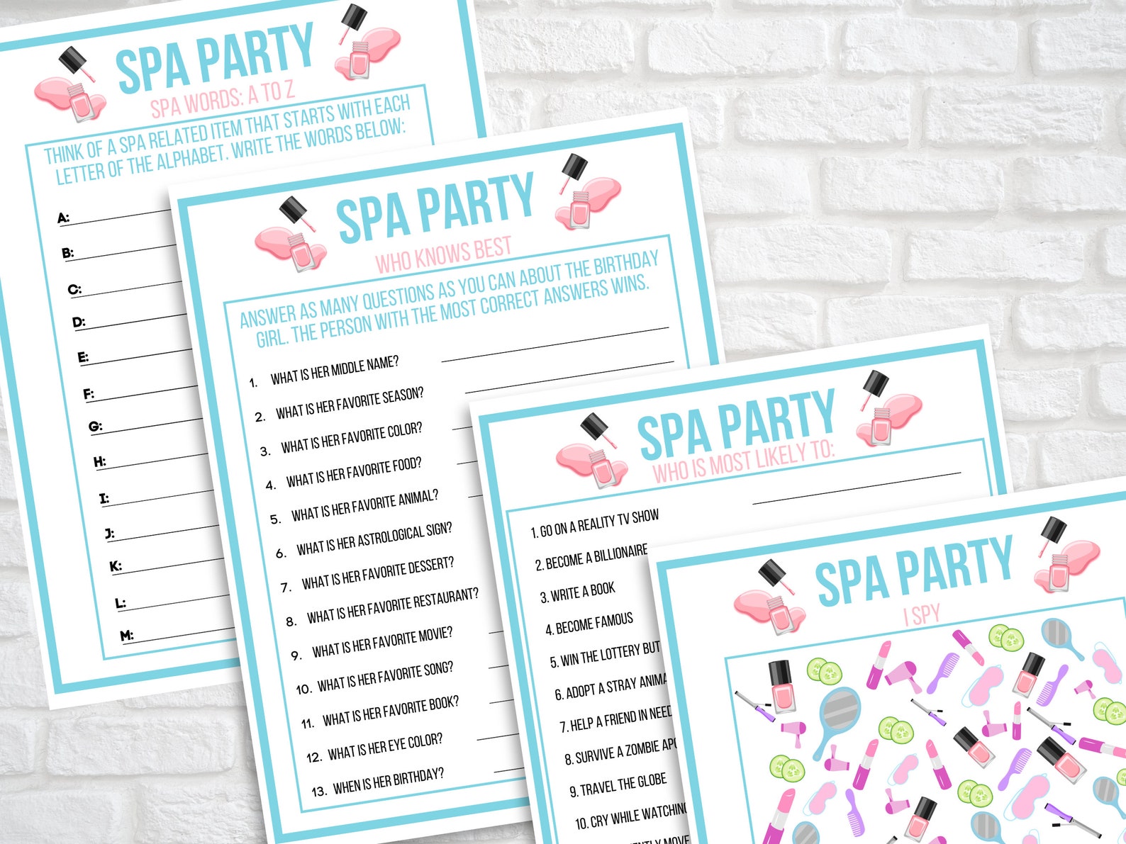 Spa Party Games Printable, Spa Party Activities, Girls Spa Party Games ...