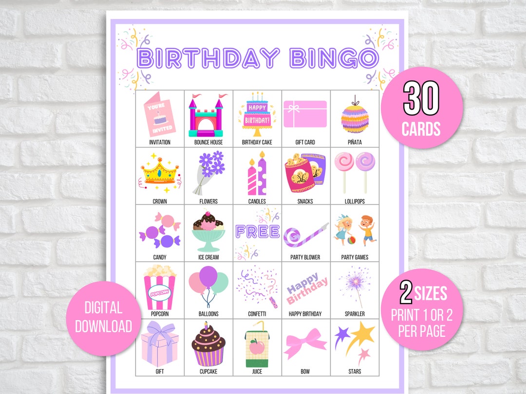 Birthday Bingo, 30 Birthday Bingo Cards, Birthday Party Game, Happy ...