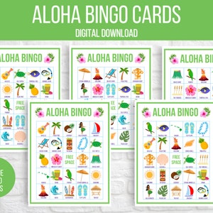 Aloha Bingo, Luau Bingo, Hawaiian Bingo, 30 Printable Luau Bingo Cards ...