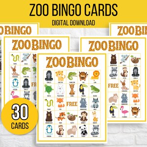 Zoo Bingo, 30 Printable Zoo Bingo Cards, Zoo Party Game, Zoo Activity ...