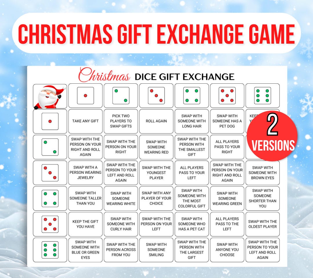 Christmas Gift Exchange Dice Game, Roll the Dice Christmas Game, Fun ...