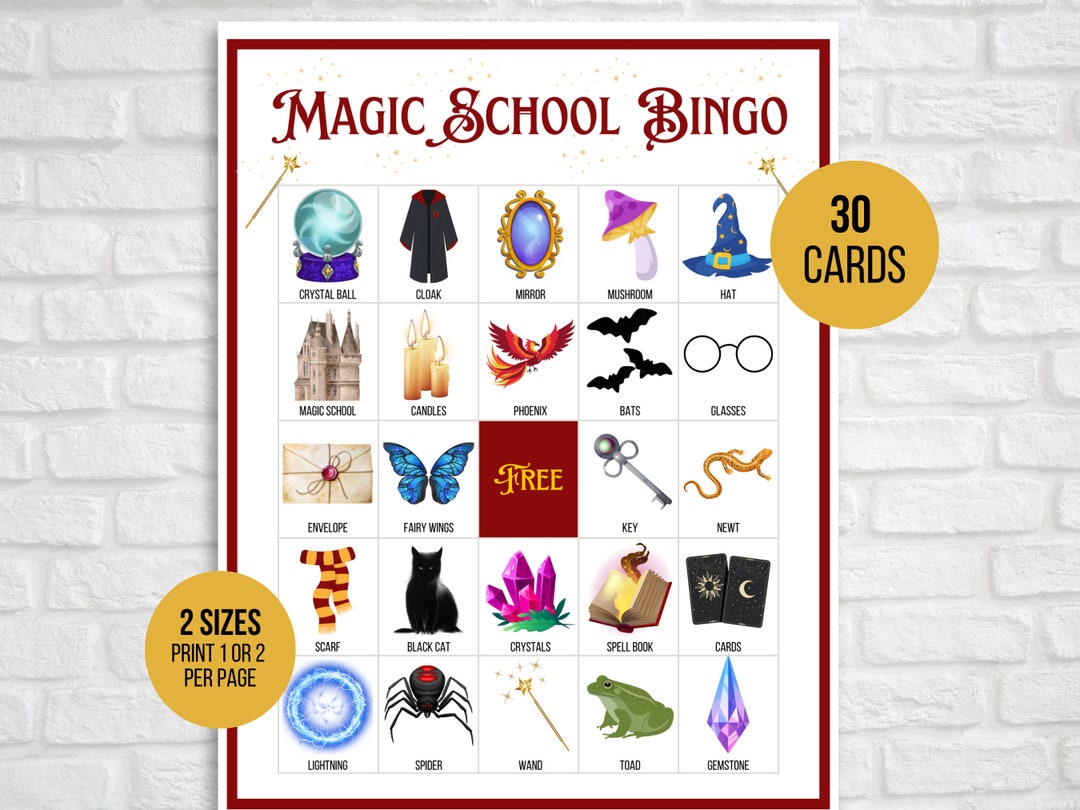 Magic School Bingo, 30 Magic School Bingo Cards, Wizard Bingo, Wizard ...