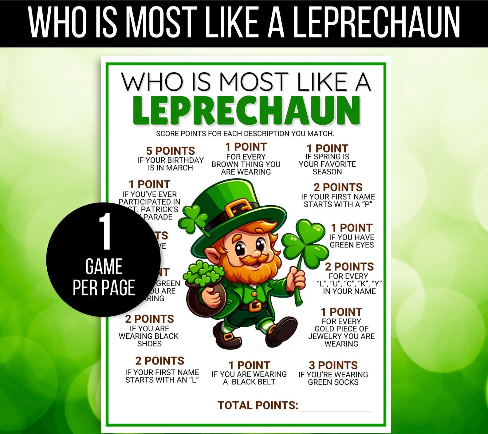 St. Patrick's Day Game, Who is Most Like a Leprechaun Game, St. Patrick ...
