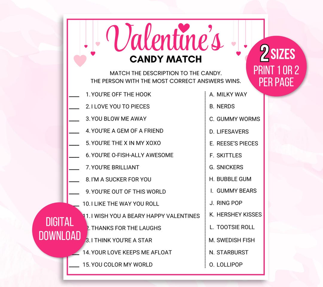 Valentines Game, Valentines Candy Match Game, Valentines Activity ...
