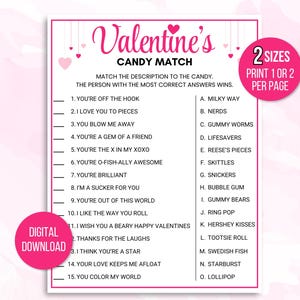 Valentines Game, Valentines Candy Match Game, Valentines Activity ...