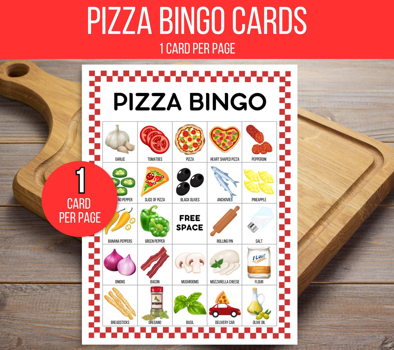 Pizza Bingo, Pizza Party Bingo, 50 Printable Pizza Bingo Cards, Pizza ...