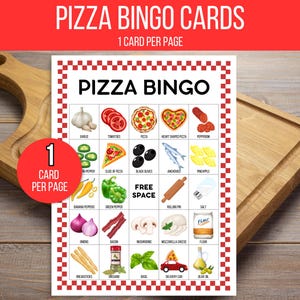 Pizza Bingo, Pizza Party Bingo, 50 Printable Pizza Bingo Cards, Pizza ...