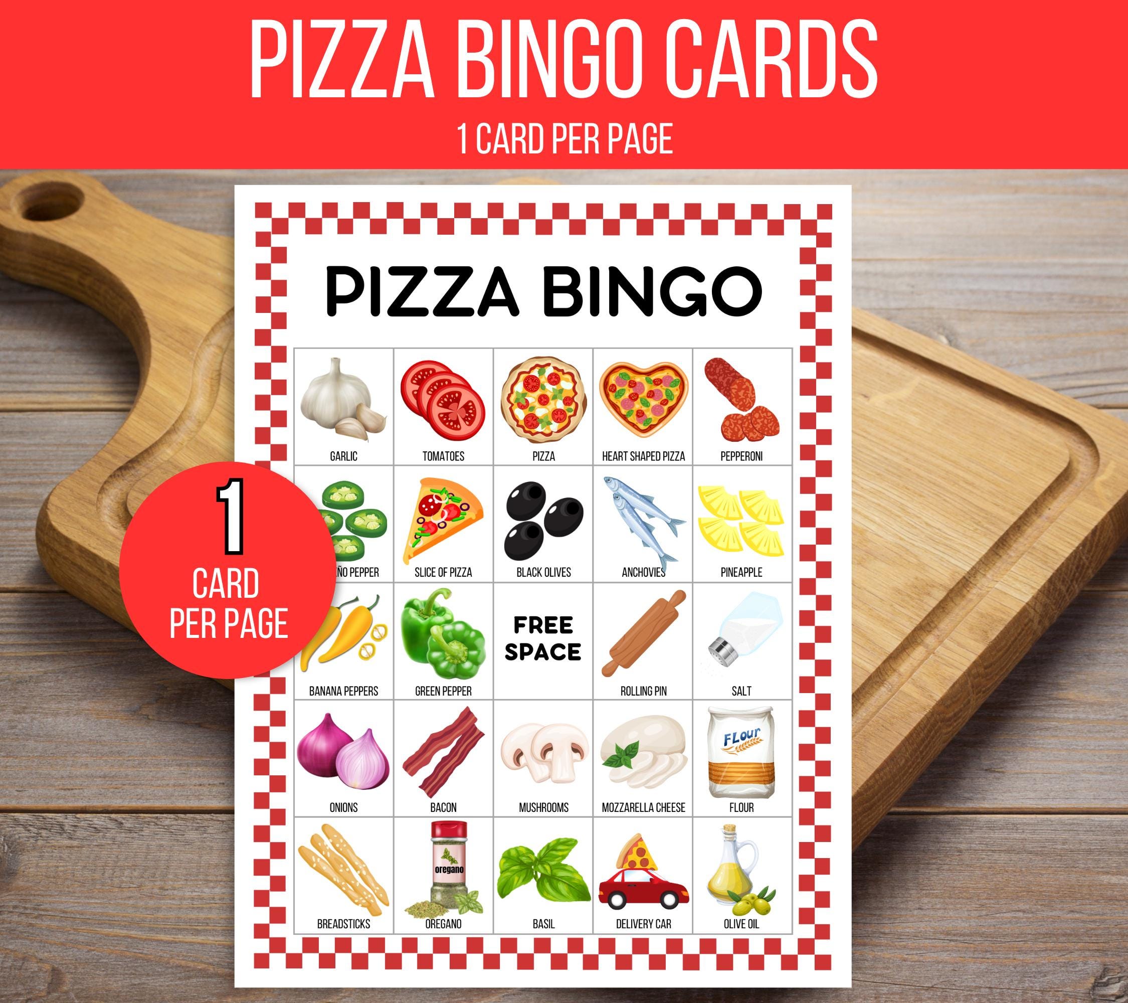 Pizza Bingo, Pizza Party Bingo, 50 Printable Pizza Bingo Cards, Pizza ...