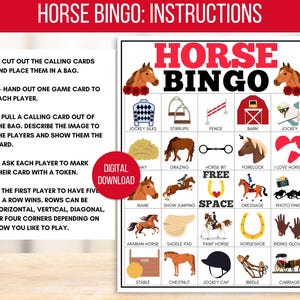 Horse Bingo, 50 Horse Bingo Cards, Horse Game, Horse Game for Kids ...