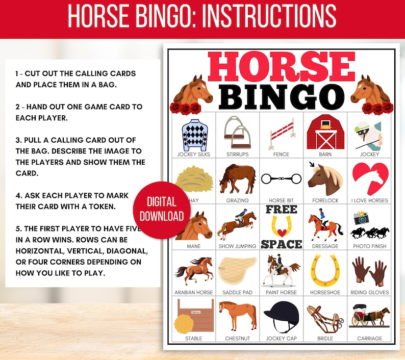 Horse Bingo, 50 Horse Bingo Cards, Horse Game, Horse Game for Kids ...