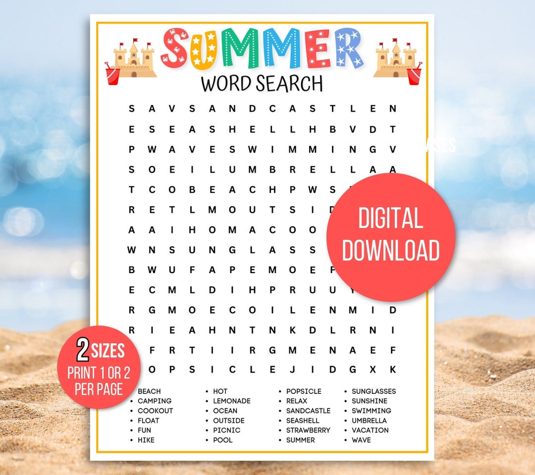 Summer Word Search, Fun Summer Game, Printable Summer Game, Summer ...