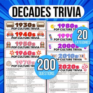 Decades Trivia, Decades Game Bundle, Decade Trivia Night Games, Decades ...